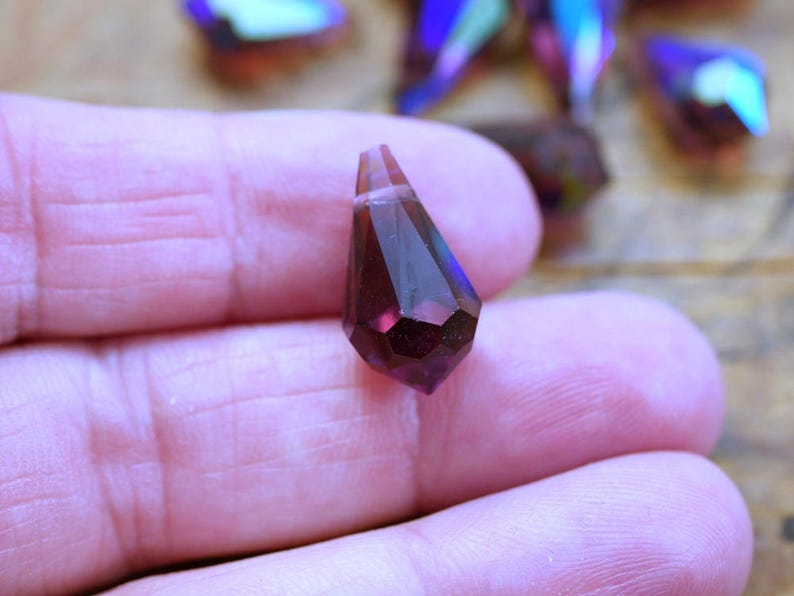 Faceted Amethyst AB Crystal Teardrop Vintage Cut Crystal Drop | Etsy