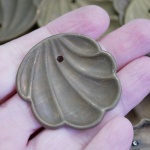 Vintage Stamping Domed Brass Scallop Shell Stamping With Hole at Top ...
