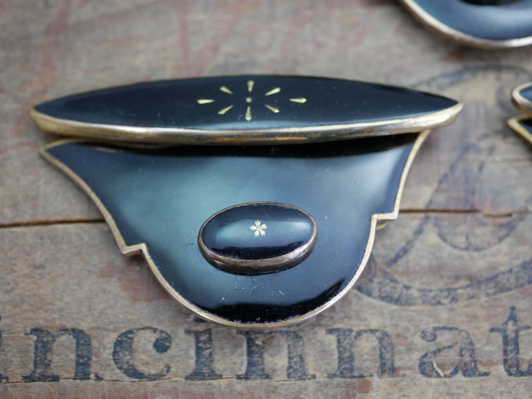 Antique Purse Latch Closure Enameled Latch Set Black Enamel Two Piece ...