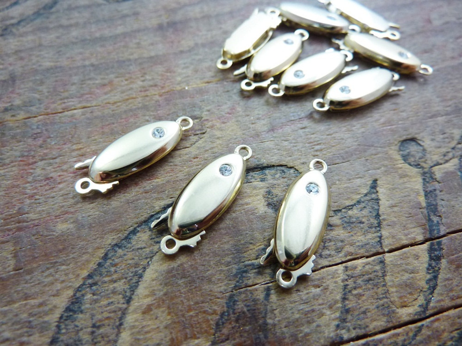 Gold Plated Pinch Clasp With Rhinestone 1 | Etsy