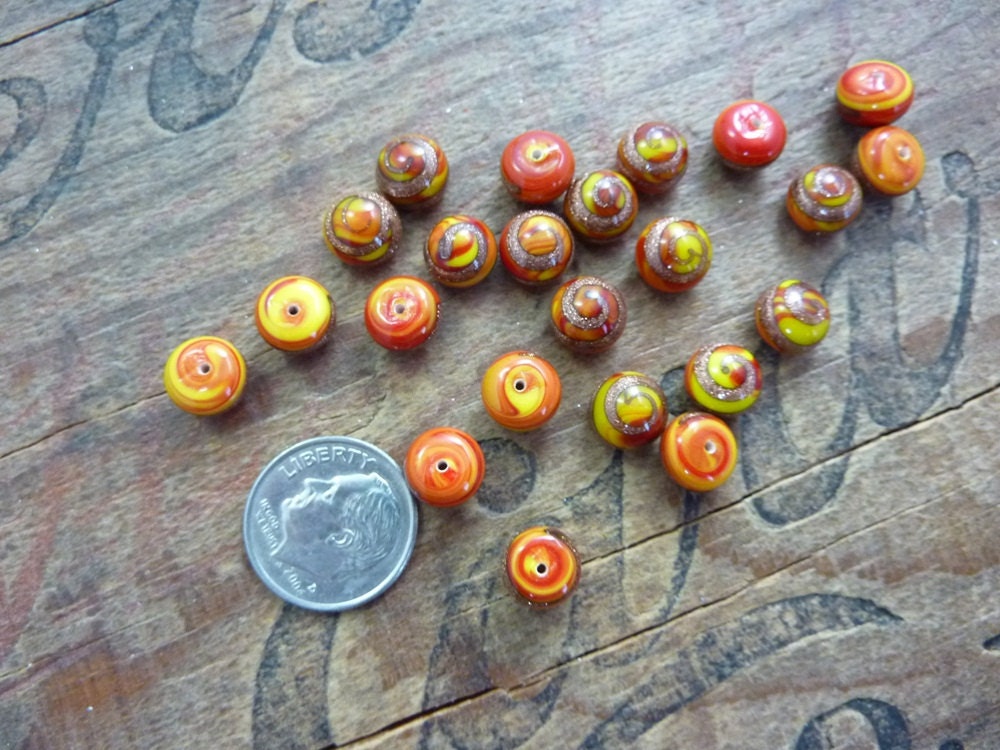Vintage Cabochon Red Yellow Goldstone Lampwork Glass Button Cabochon (6 ...
