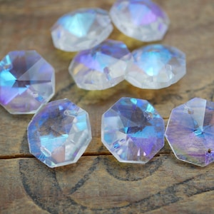 Octagon Faceted Two Hole Crystal AB Bead 14mm Chandelier Beads Earring ...