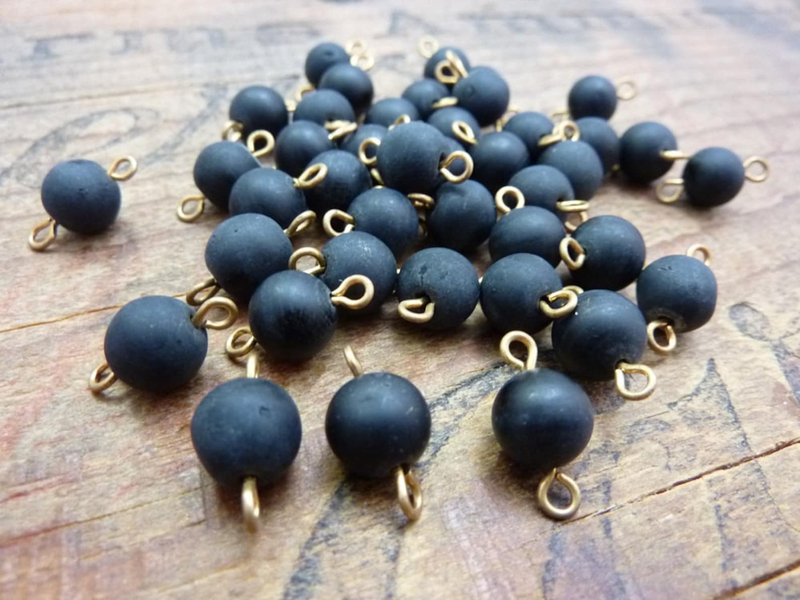 Bead Link Matte Black Glass Bead Two Loop Connector Bead Link Bead ...