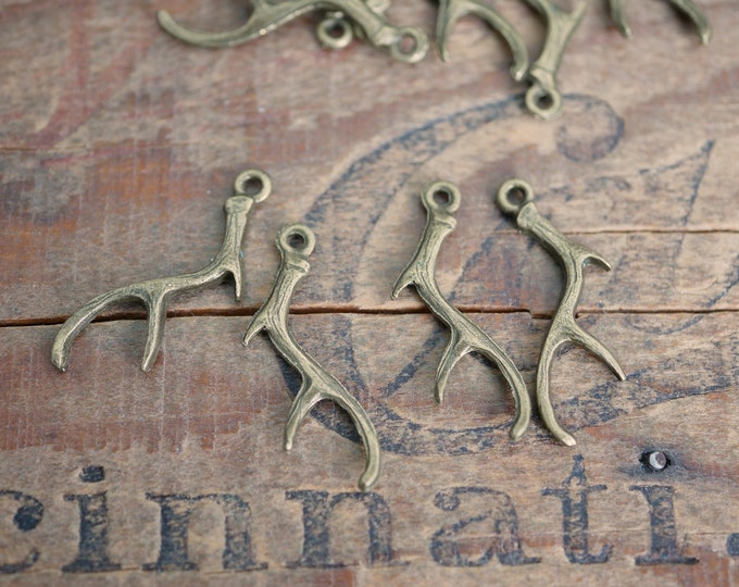 Pewter Antler Charms Deer Antler Charm Antiqued Brass Antler Brass Ox ...