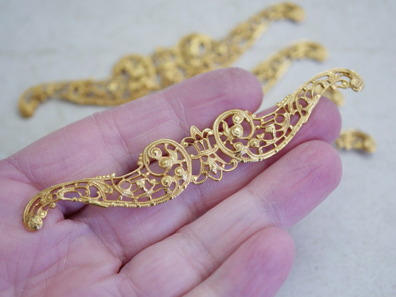 Vintage Gold Stamping Filigree Stamping Long Ornate Stamping 90x15mm (1 ...