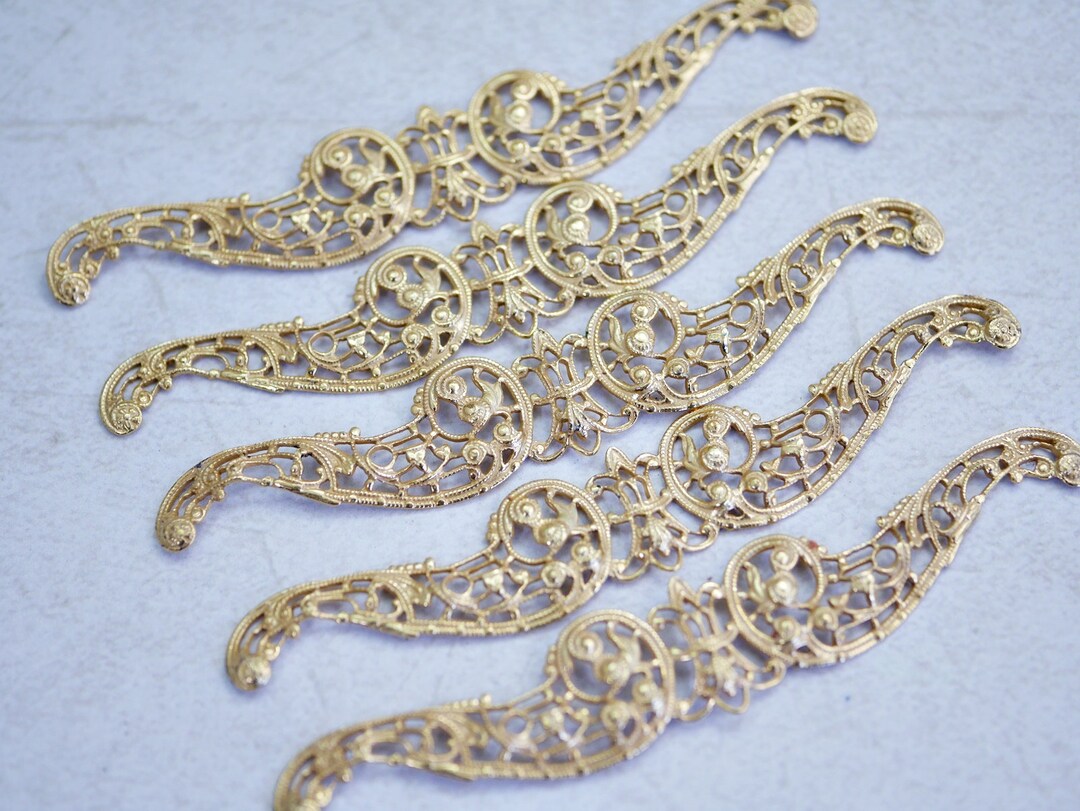 Vintage Gold Stamping Filigree Stamping Long Ornate Stamping 90x15mm (1 ...