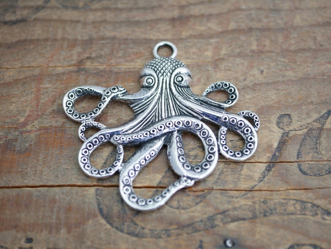 Large Octopus Pendant Silver Pewter Heavy Solid Octopus Pendant With ...
