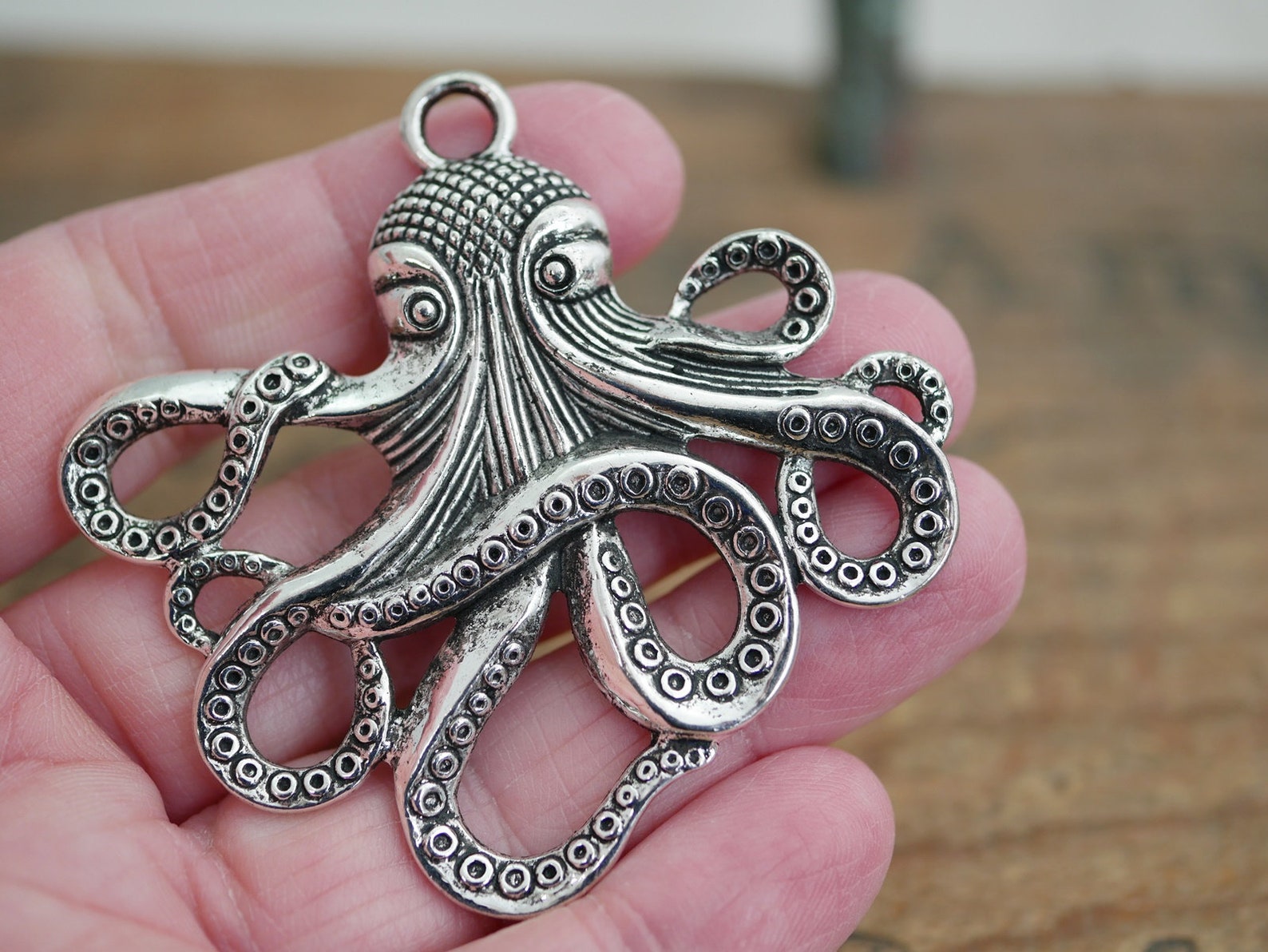 Large Octopus Pendant Silver Pewter Heavy Solid Octopus | Etsy