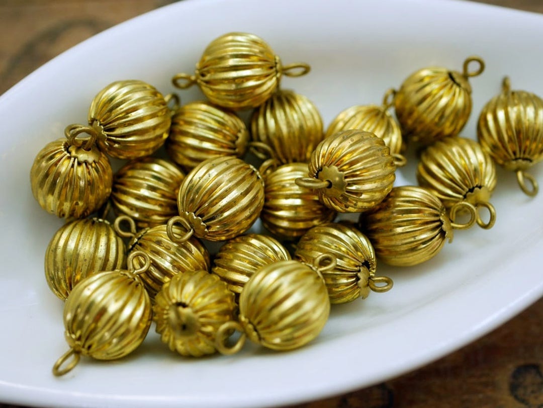 Brass Bead Corregated Bead 10mm Bead Link Vintage Bead Metal Bead Solid ...
