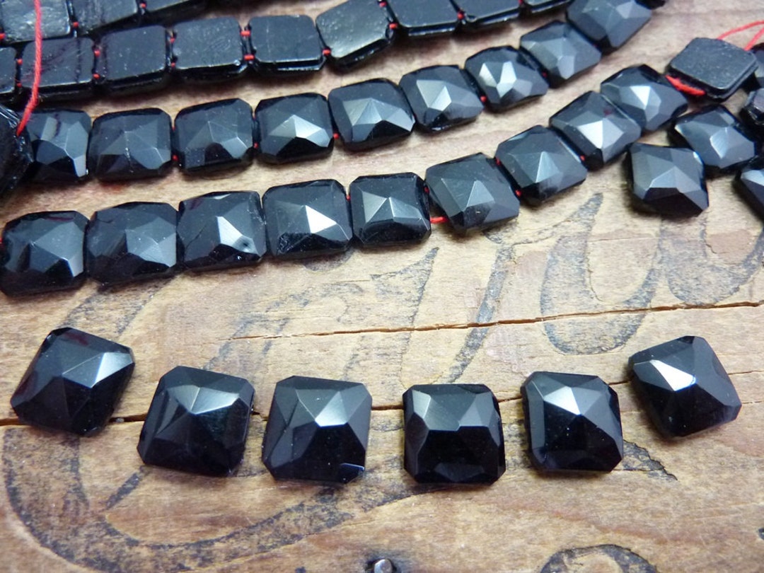 Antique Mourning Glass Jet Glass Beads 10mm Square With Slightly ...