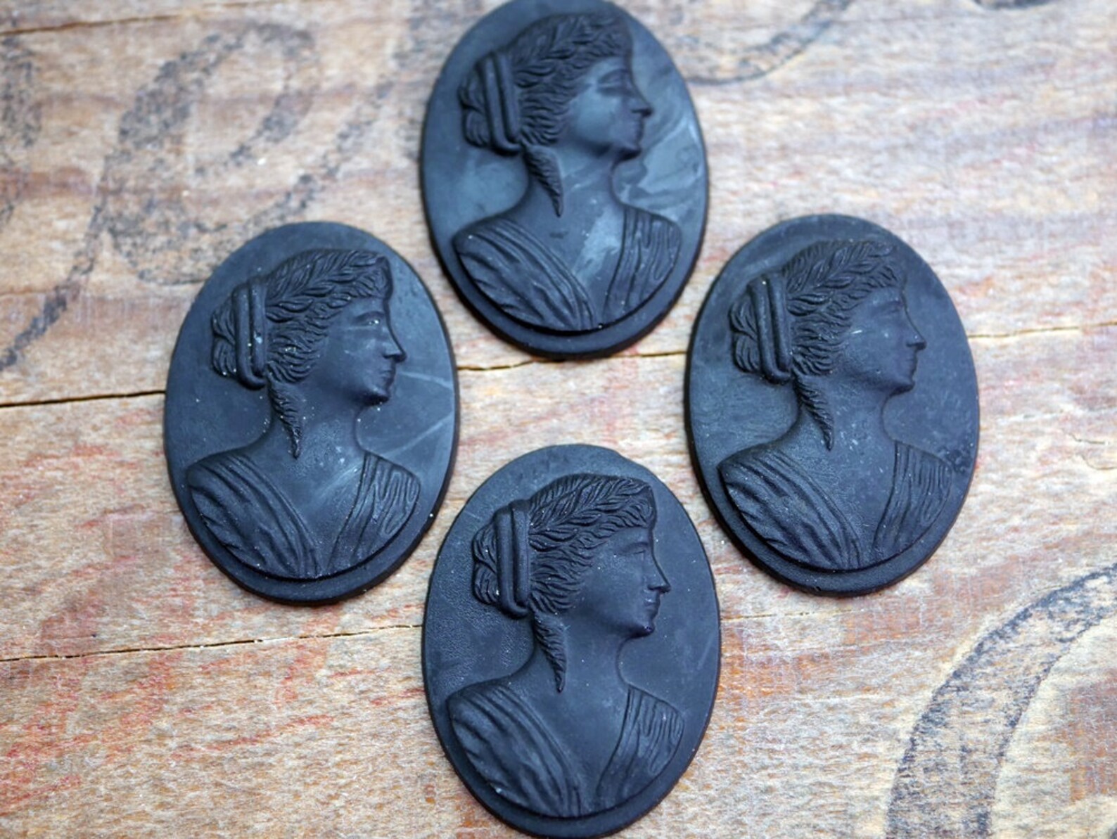 Vintage Matte Black Glass Cameo Cabochon Flat Back Cameo | Etsy