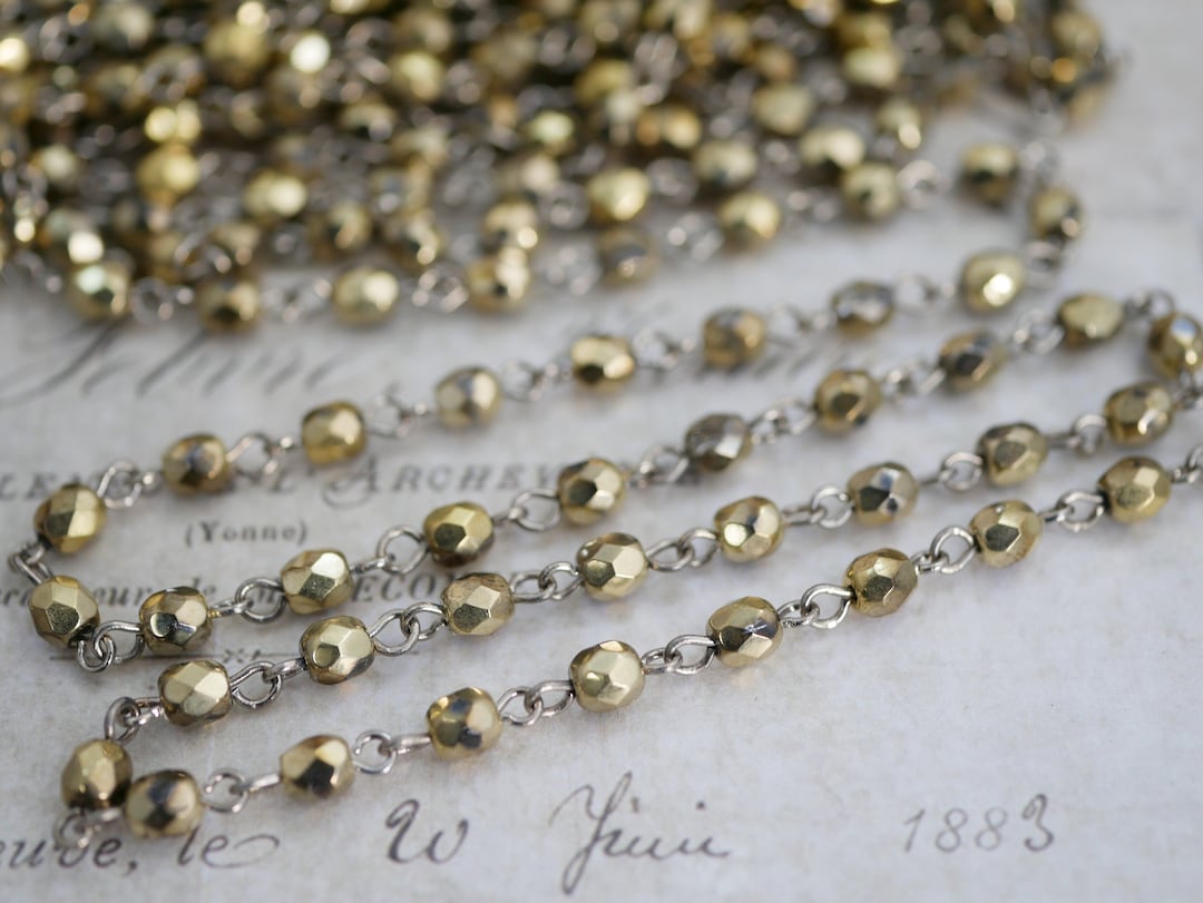 Glass Bead Chain 4mm Gold Bead Chain Necklace Chain ( Sold by the Foot ...