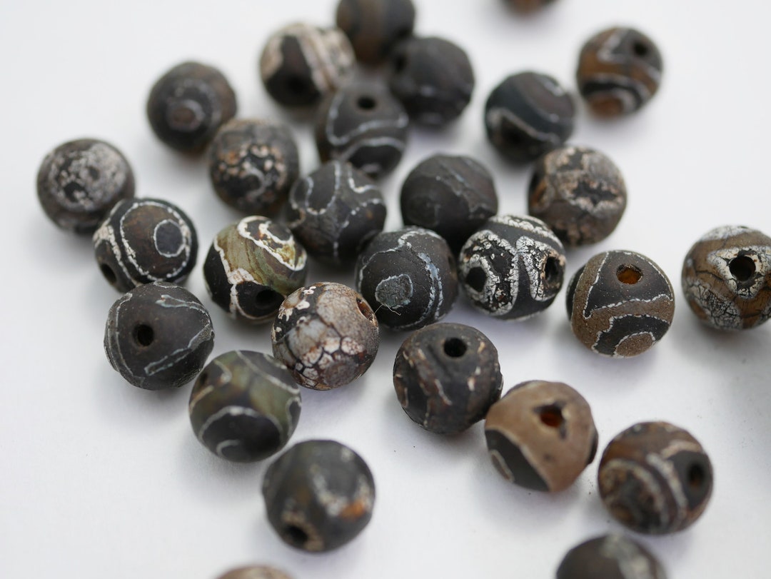 Etched Agate Beads 8mm Textured Agate With Pattern Ancient Look Beads ...