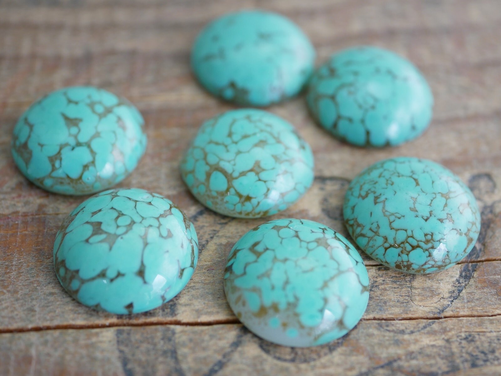 Vintage Glass Cabochon 20mm Turquoise Swirl on White Glass (2 Pieces ...