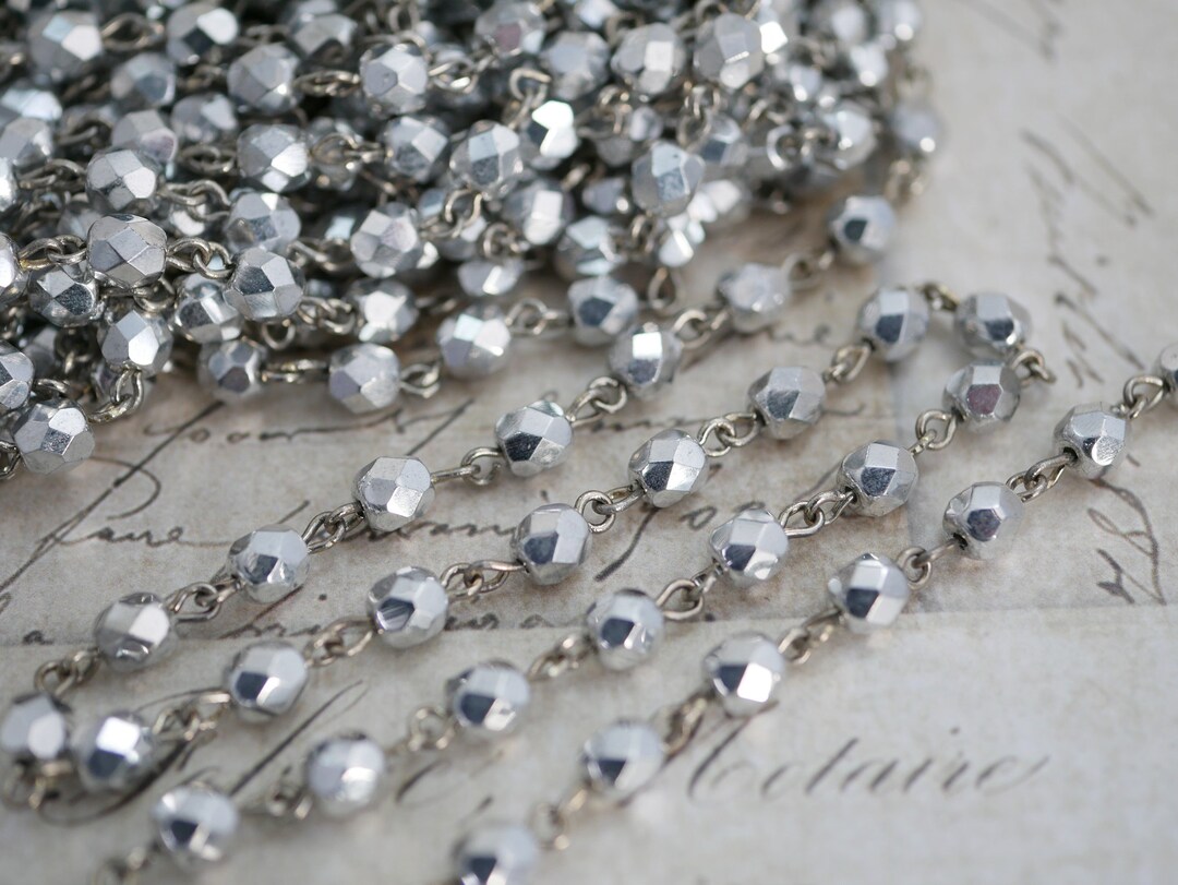 Glass Bead Chain 4mm Silver Bead Chain Necklace Chain ( Sold by the ...