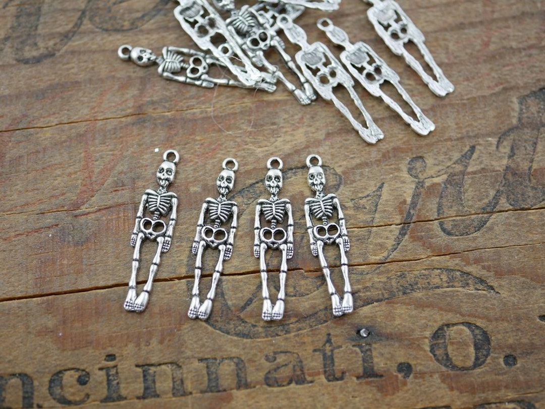 Pewter Skeleton Charm Long Skeleton Charm Bones Charm Silver Skeleton ...