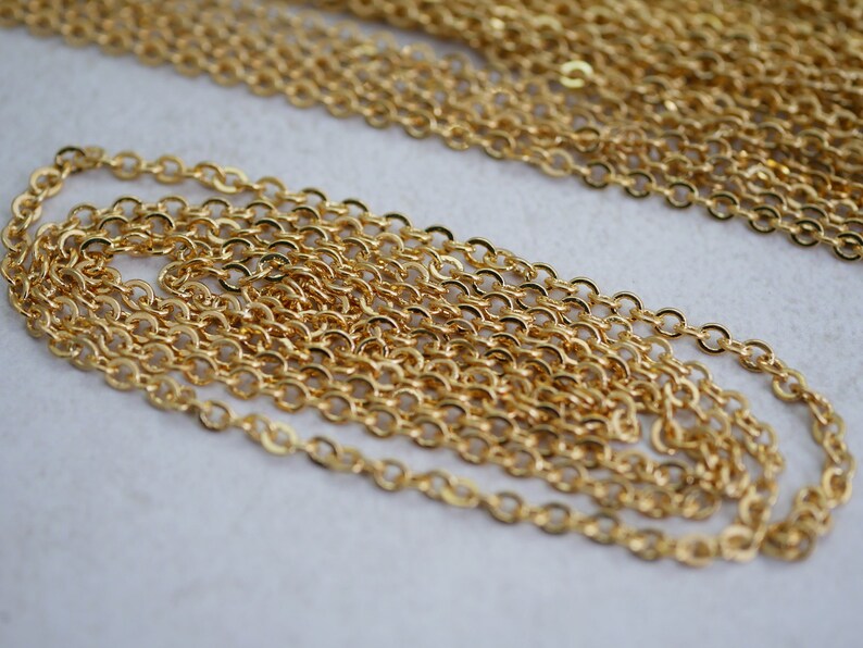 Gold Flat Cable Chain 28 Inches Long 2.6mm Link Chain Long - Etsy