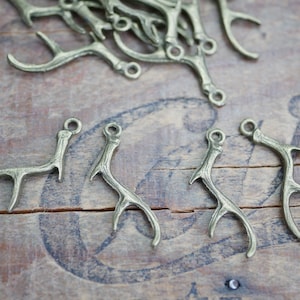 Pewter Antler Charms Deer Antler Charm Antiqued Brass Antler Brass Ox ...