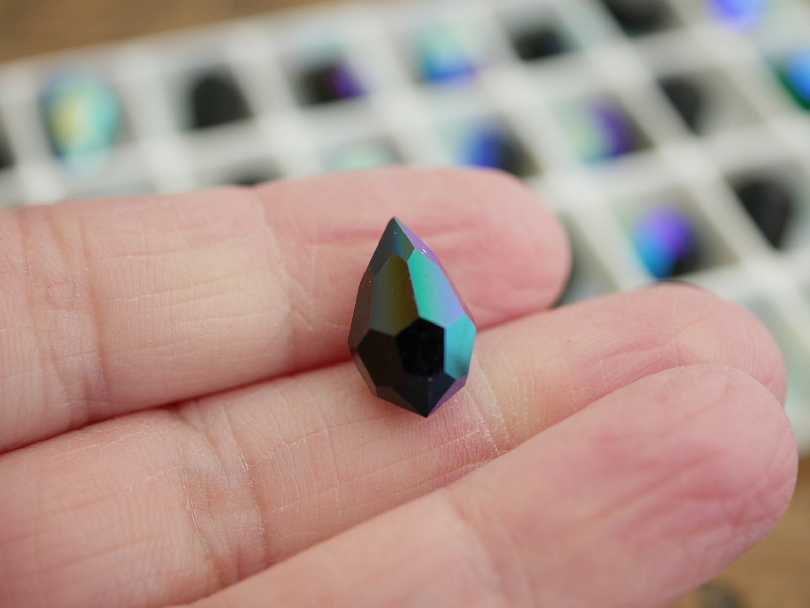 Faceted Teardrop Bead Jet Black With AB 9x15mm With Top Hole Preciosa ...
