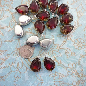 Rhinestone Drop Vintage 18x13mm Glass Rhinestone Red Gray Two Tone in ...