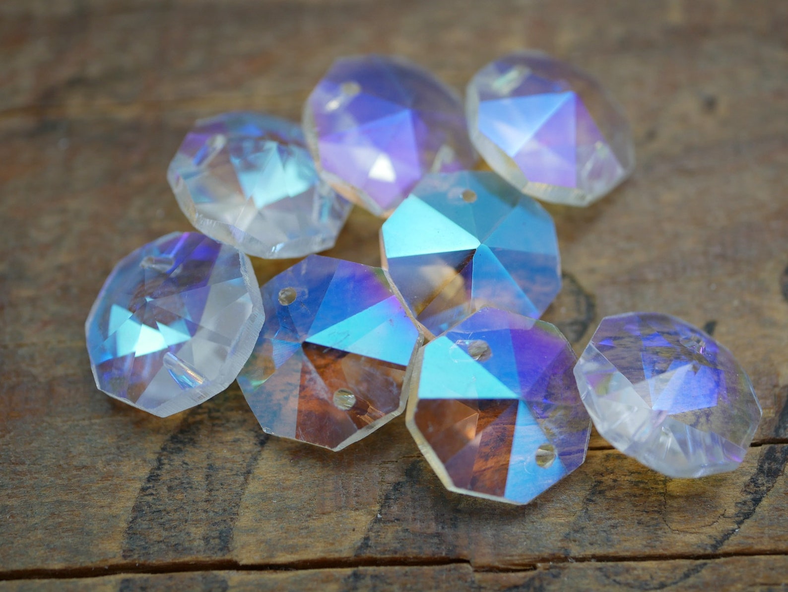 Octagon Faceted Two Hole Crystal AB Bead 14mm Chandelier Beads Earring ...