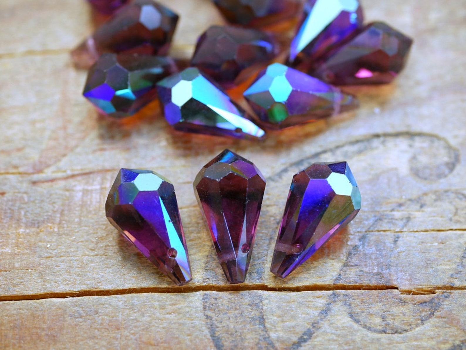 Faceted Amethyst AB Crystal Teardrop Vintage Cut Crystal Drop - Etsy