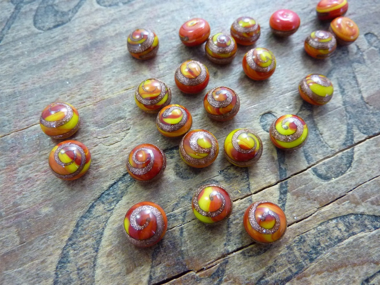 Vintage Cabochon Red Yellow Goldstone Lampwork Glass Button Cabochon (6 ...