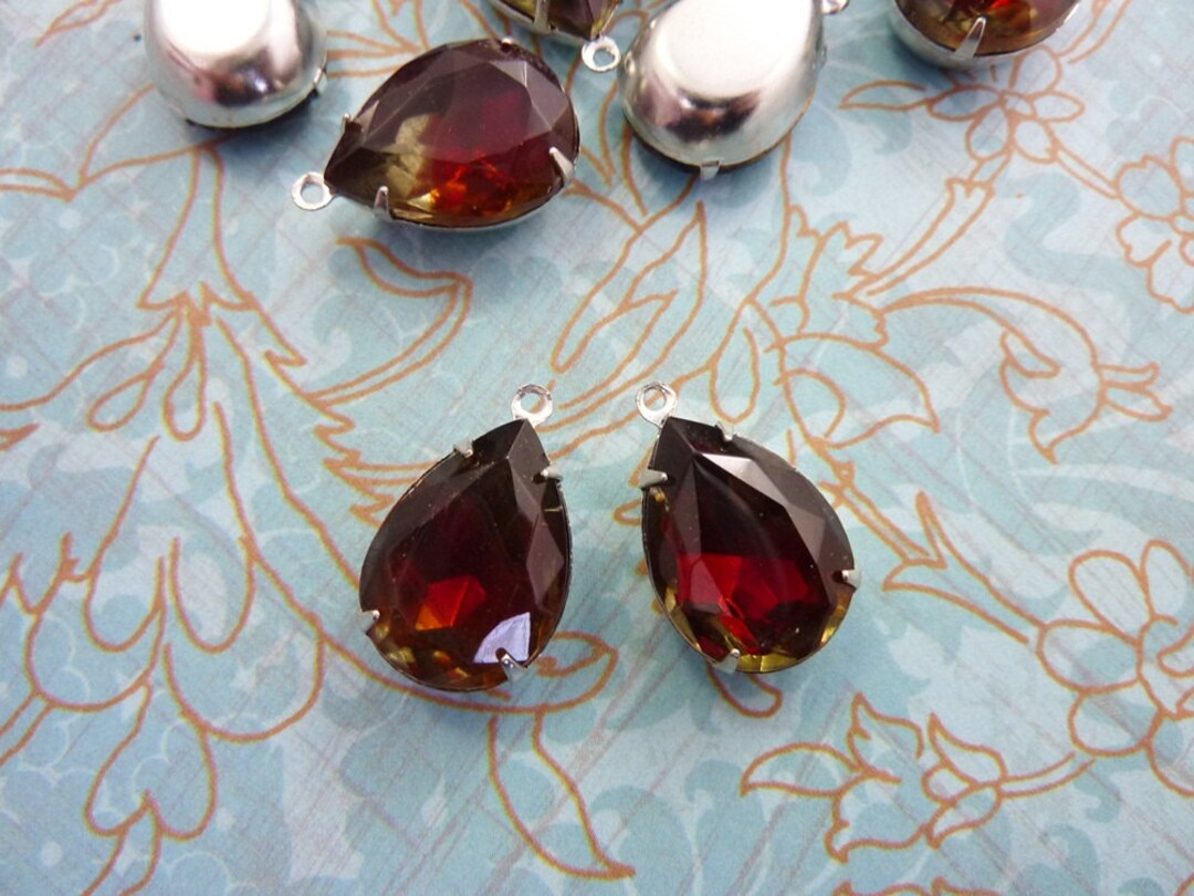 Rhinestone Drop Vintage 18x13mm Glass Rhinestone Red Gray Two Tone in ...