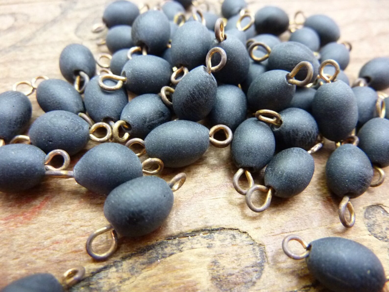 Bead Link Matte Black Glass Oval Bead Two Loop Connector Bead Link Bead ...