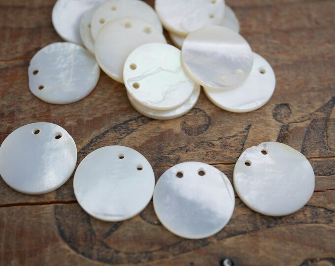 Vintage Mother of Pearl Two Hole Flat Shell Blanks Round Sequin 18MM 6 ...