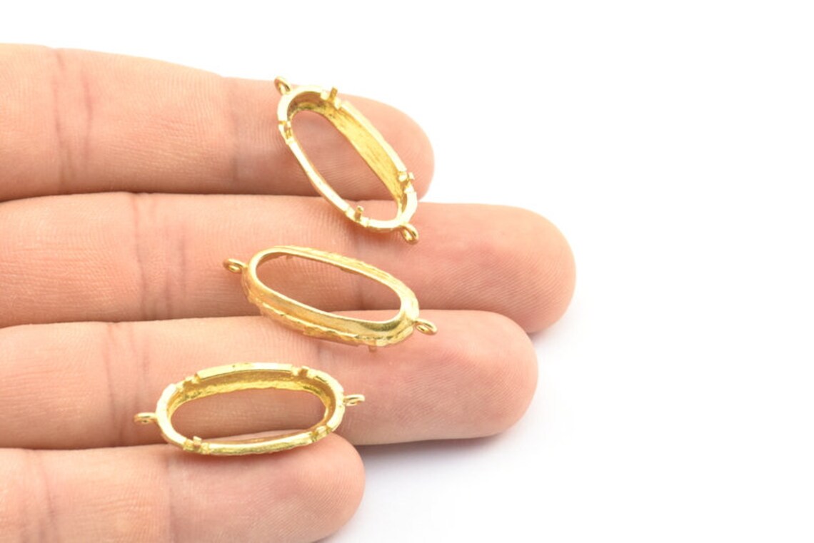 Brass Oval Setting, 4 Raw Brass Oval Settings With 2 Loops and 1 Pad ...