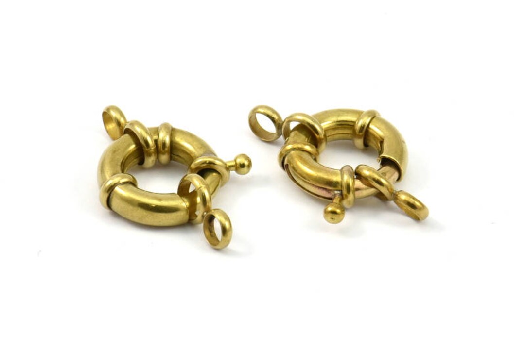 17mm Spring Ring Clasps, 6 Raw Brass Round Spring Ring Clasps With 2 ...
