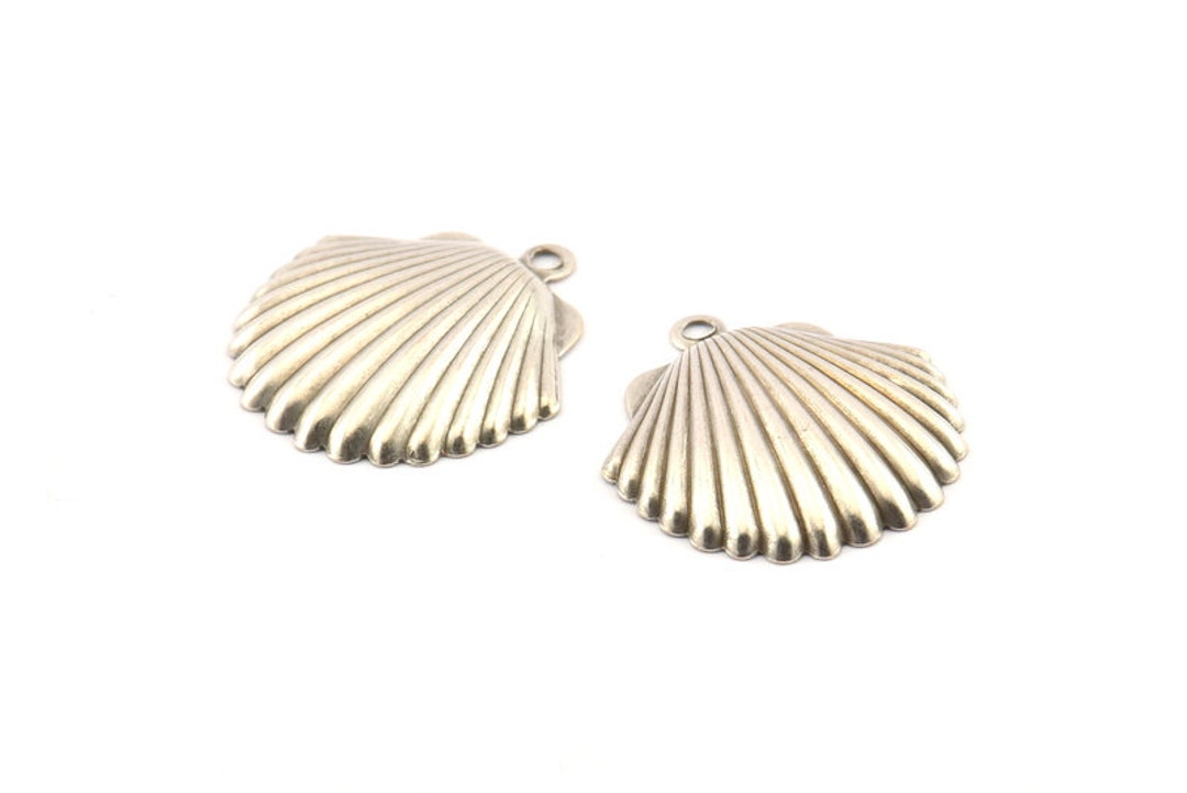 Silver Shell Charm, 12 Antique Silver Plated Brass Sea Shell Charm With ...