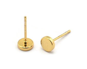 Brass Round Earring Posts Brass Round Earring Stud 18K - Etsy