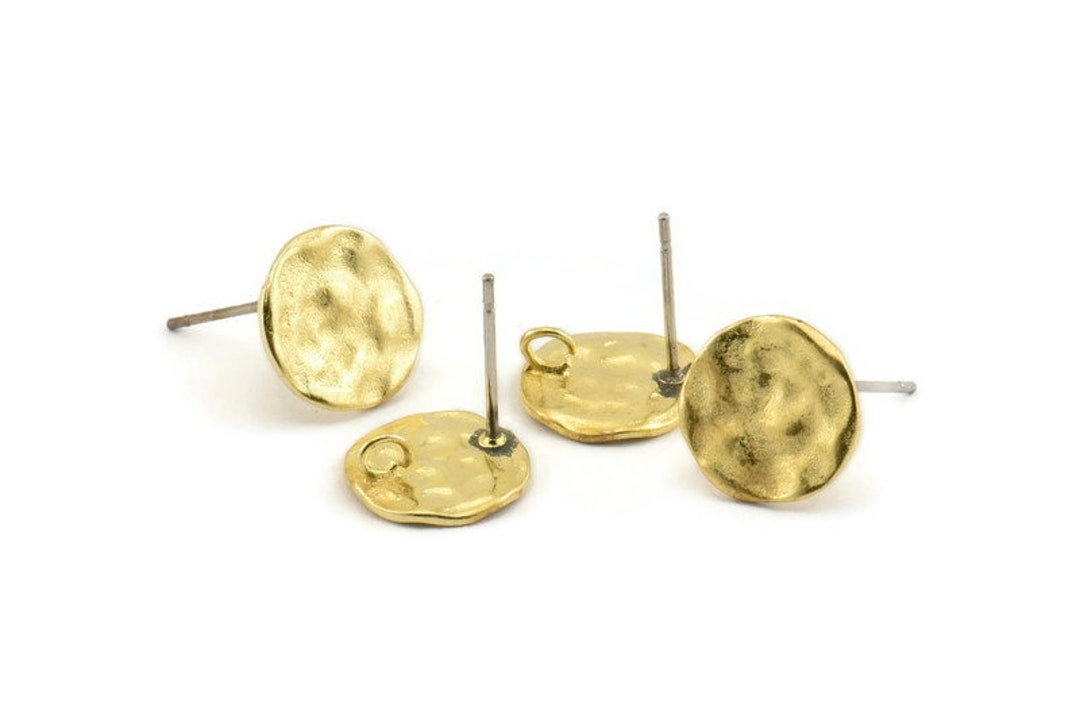 Brass Round Earring, 8 Raw Brass Round Earring Studs, With 1 Loop (11mm ...