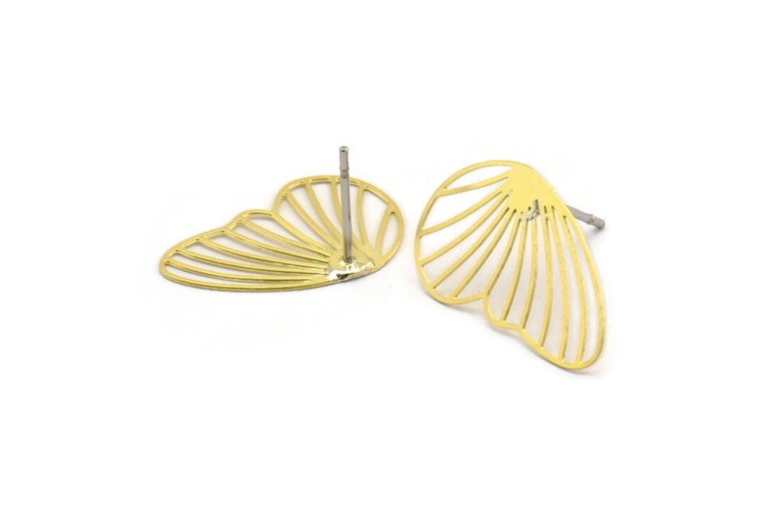 Brass Wing Earring, 8 Raw Brass Wing Stud Earrings, Findings (19x12x0 ...