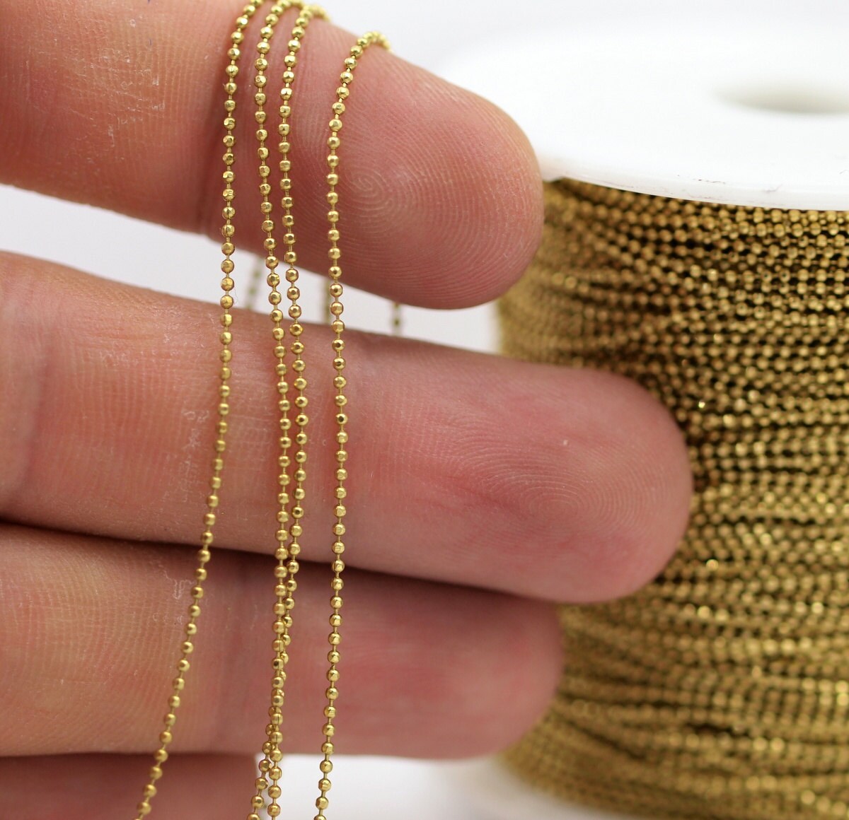 1mm Faceted Ball Chain, 50 Meters - 165 Feet (1mm) Raw Brass Faceted ...