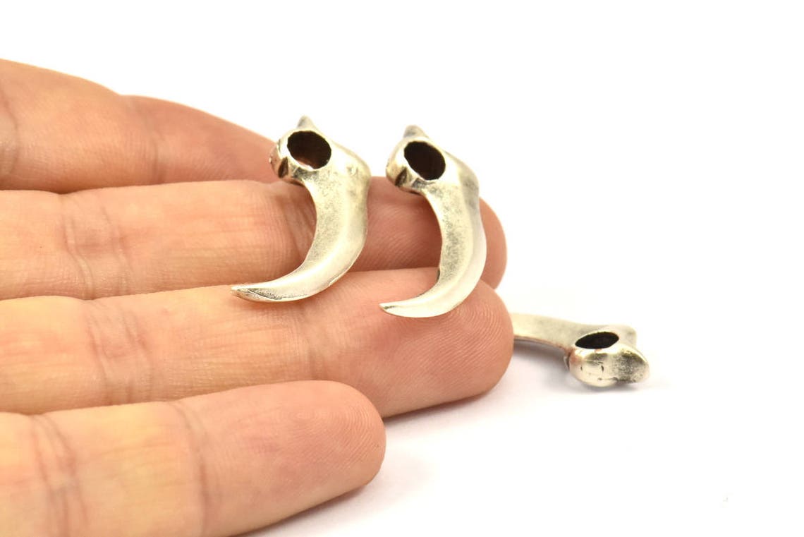 Silver Tiger Tooth - 2 Antique Silver Plated Brass Tiger Tooth Necklace ...