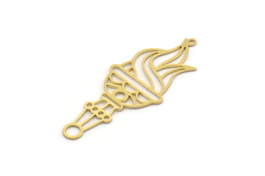 Brass Torch Charm, 4 Raw Brass Torch Shaped Charms With 2 Loops ...
