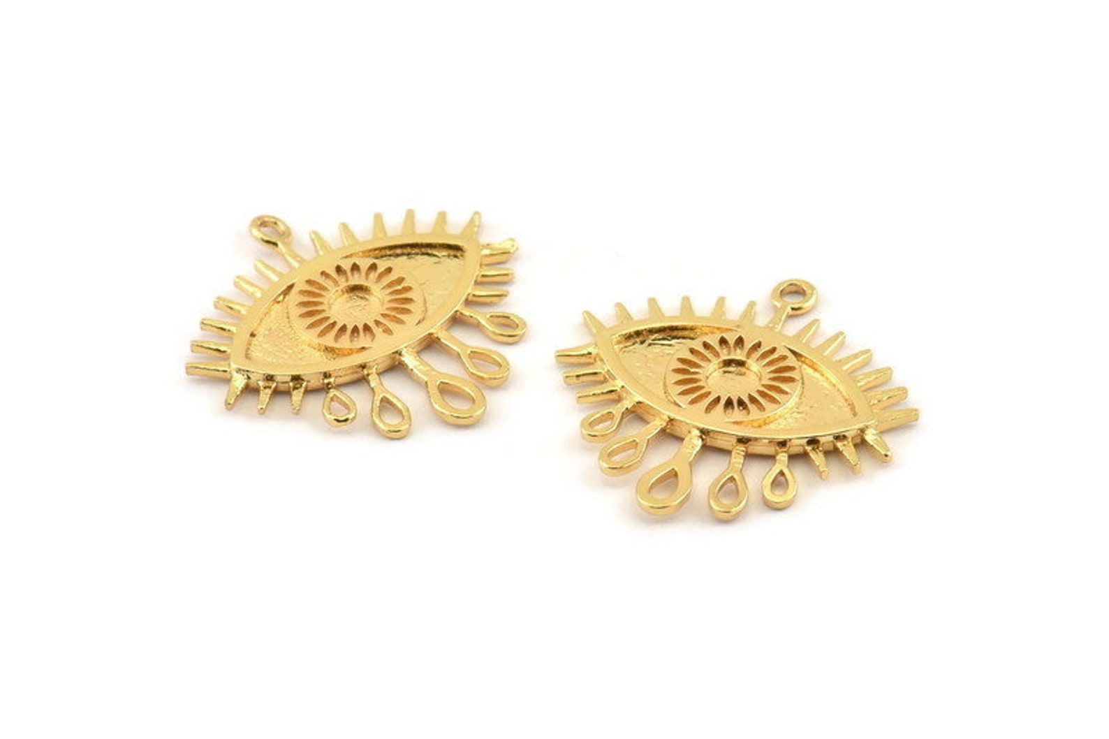 Gold Eye Charm 2 Gold Plated Brass Eye Charms With 1 Loop | Etsy