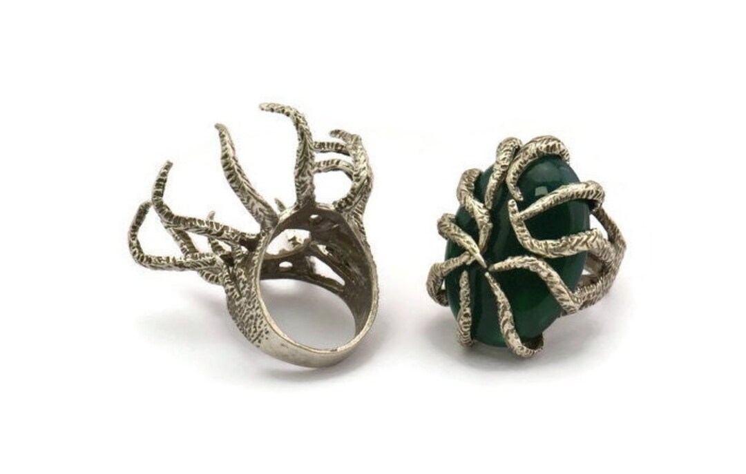 Silver Claw Ring, Antique Silver Plated Brass Claw Ring With 1 Stone ...