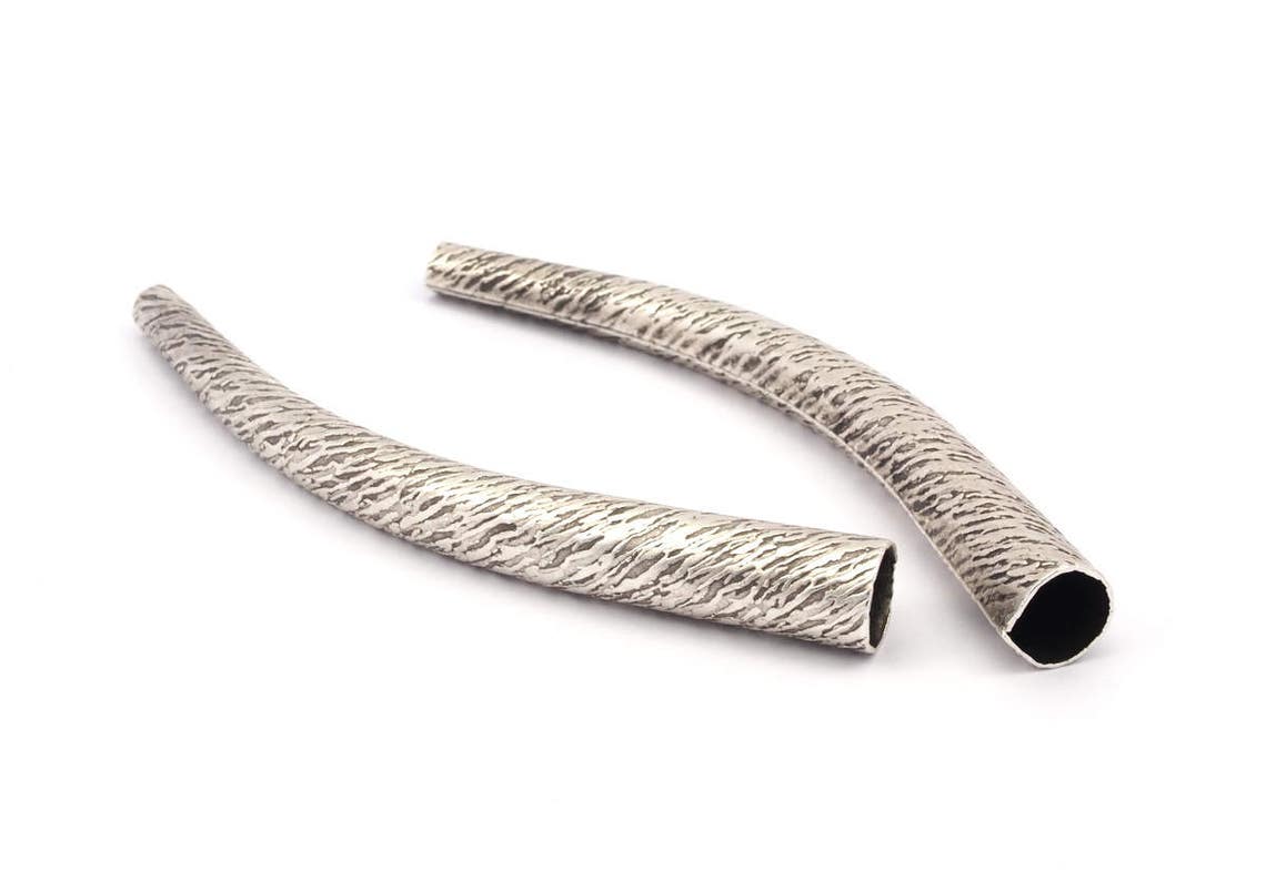 Silver Textured Tubes 1 Antique Silver Plated Brass Textured - Etsy