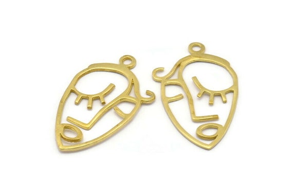 Brass Face Charm 4 Raw Brass Face Shape Charms With 1 Loop - Etsy