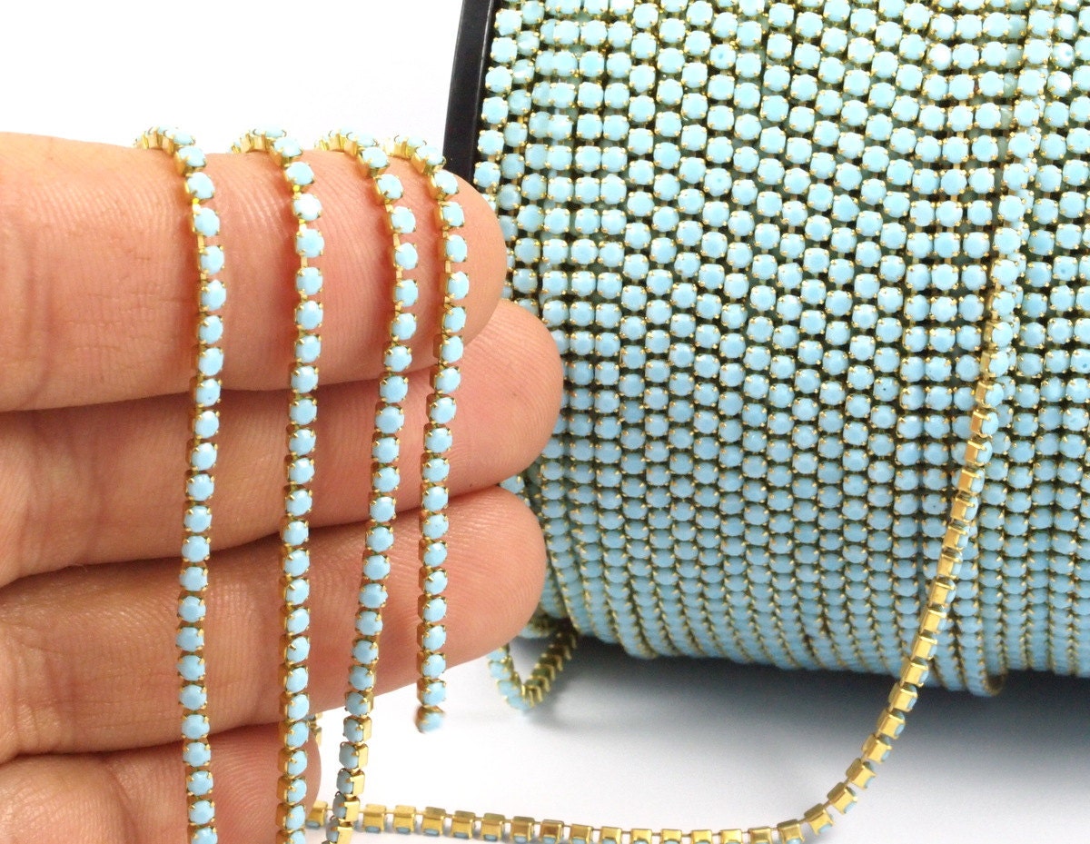 Turquoise Rhinestone Chain 3 Feet 2.5mm Turquoise Glass | Etsy