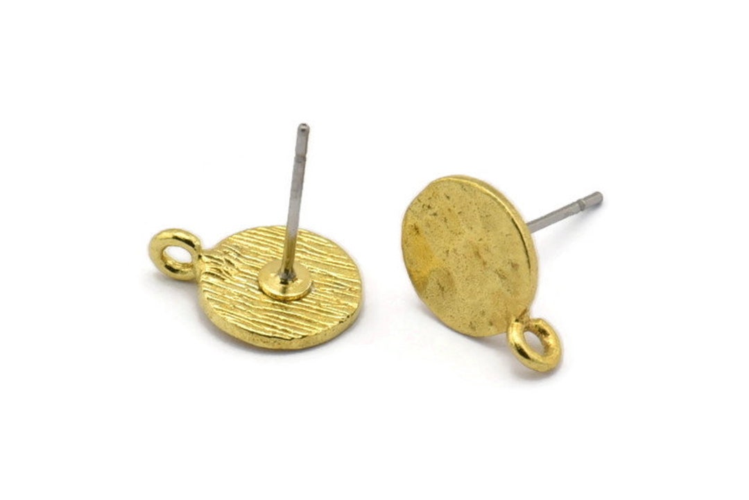 Brass Earring Posts, 12 Raw Brass Round Earring Stud, Earring Charms ...