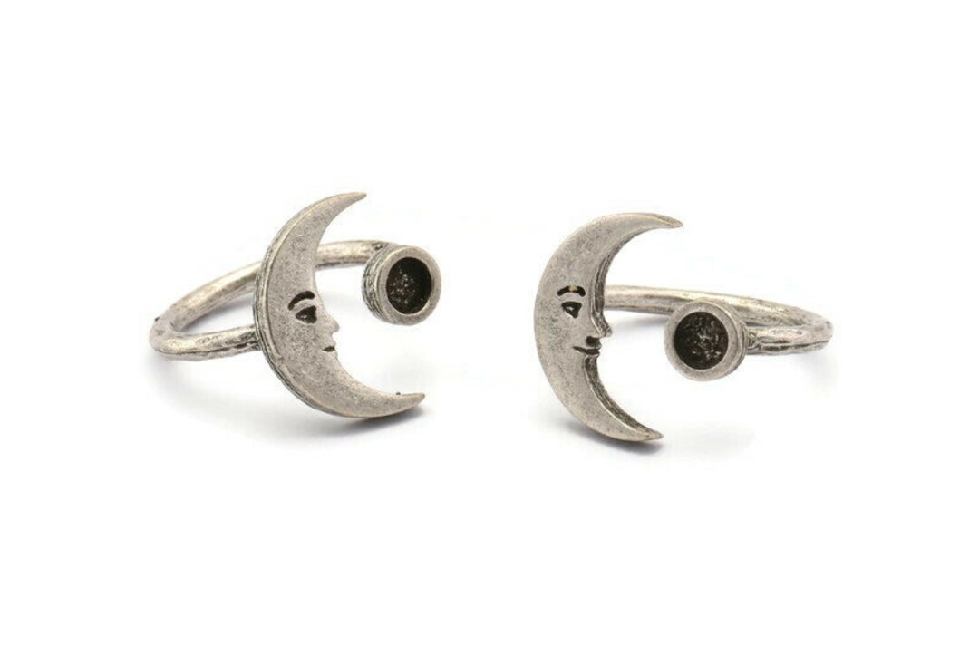 Engastes de anillos de plata, 2 anillos de luna y planeta de latón ...