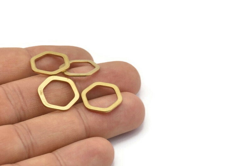Small Hexagon Connector, 12 Raw Brass Hexagon Connector Rings (16x2x1 ...