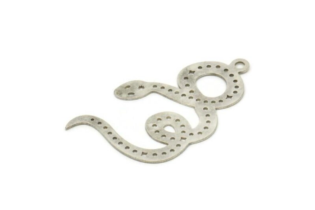 Silver Snake Charm, 4 Antique Silver Plated Brass Snake Pendants With 1 ...