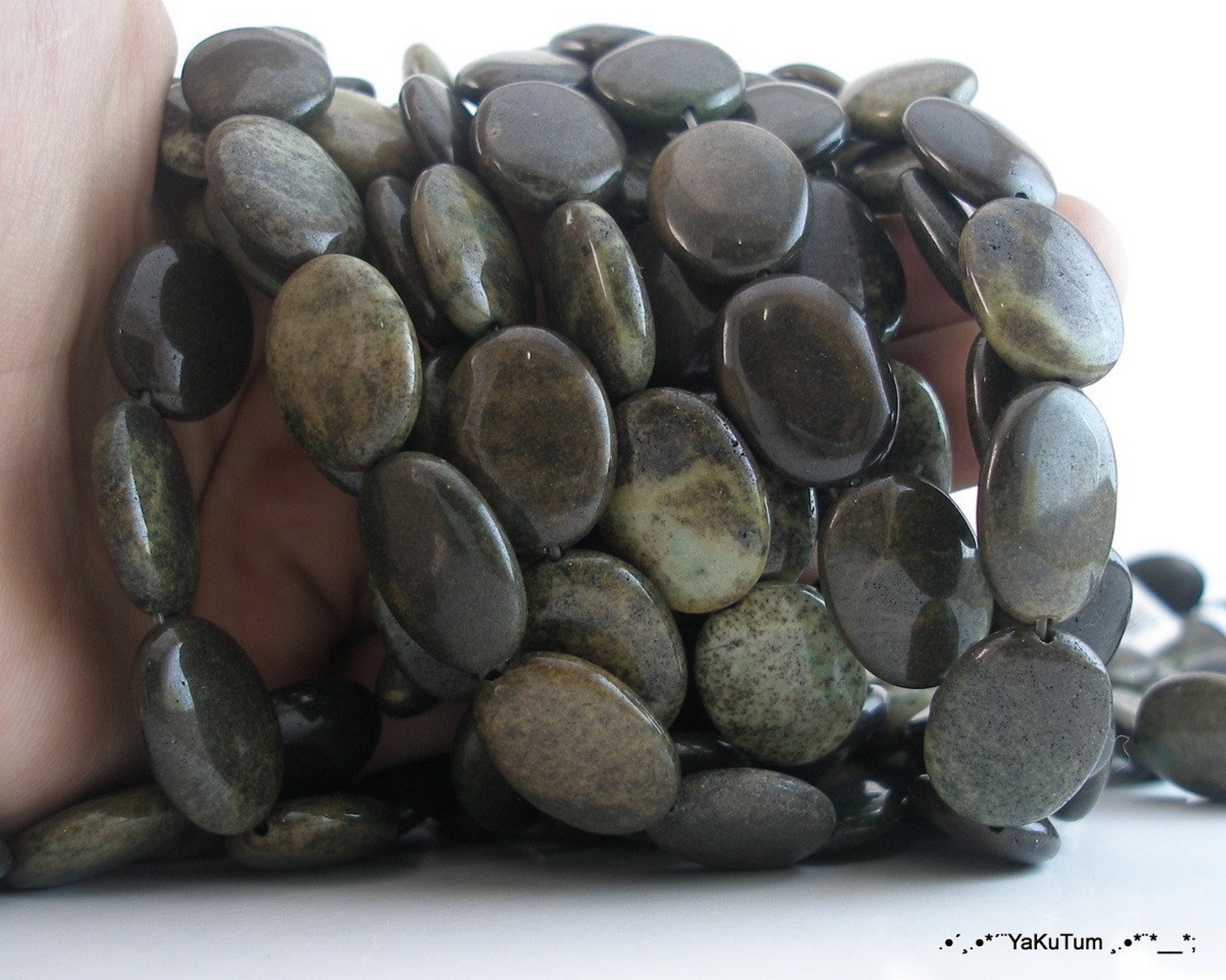 Full Strand Apple Stone 20x15 Mm Flat Oval Gemstone Beads G24 | Etsy