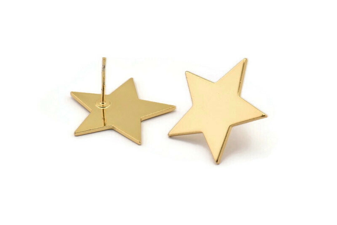 Gold Stern Ohrring, 2 Vergoldete Messing Stern Ohrstecker 22x1mm BS ...